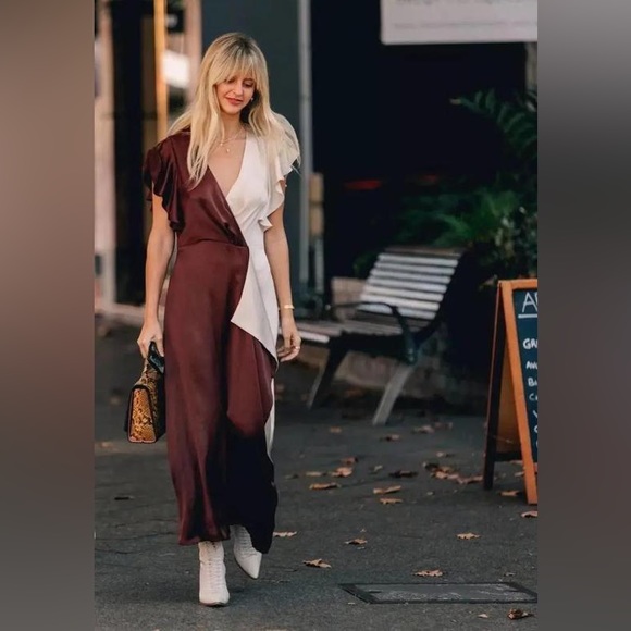 kate spade | Dresses | Nwt Kate Spade Satin Colorblock Wrap Midi Dress ...